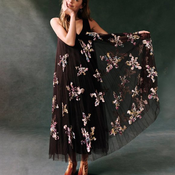 Anthropologie | Dresses | Cassandra Appliqued Tulle Maxi Dress | Poshmark